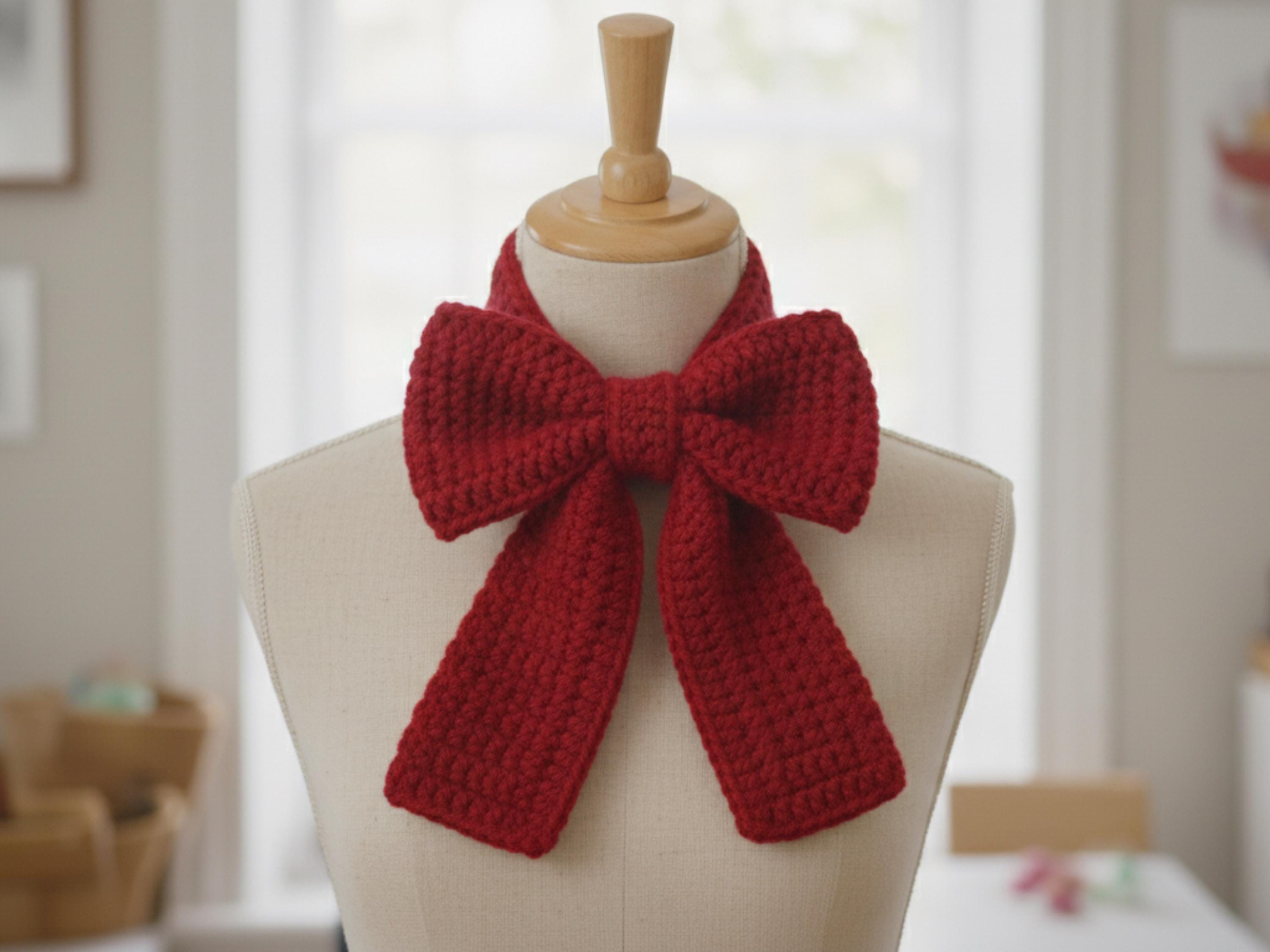 Crochet Bow Scarf Pattern | Simple Beginner Scarf PDF | Quick Bow Neck ...